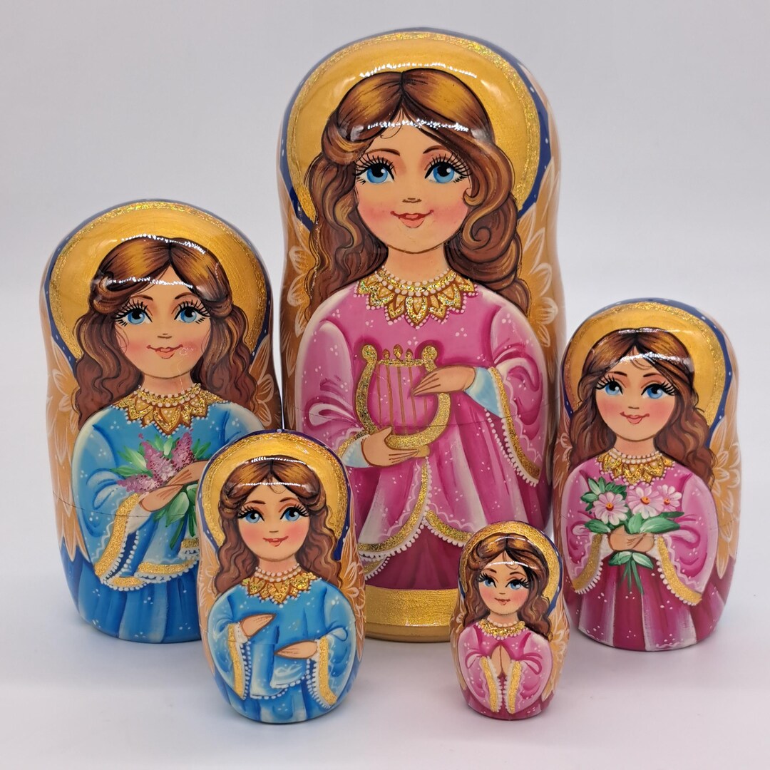 Nesting Dolls, Matryoshka "angel With Arch" (7" Tall,5 Pieces Inside ...