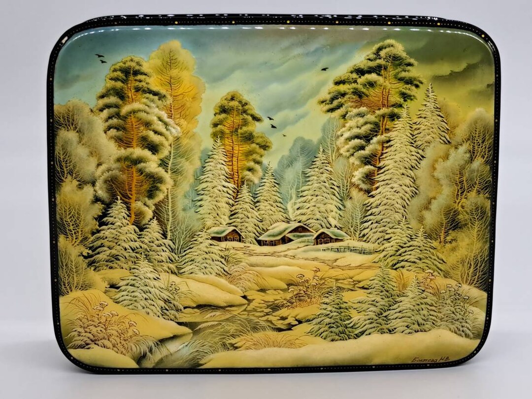 Fedoskino Russian Lacquer Miniature Box Winter Landscape Handmade and ...