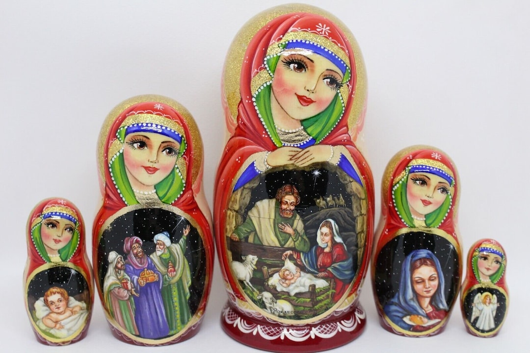 7 Christmas Nesting Doll Nativity Matryoshka Profesional Handmade and ...