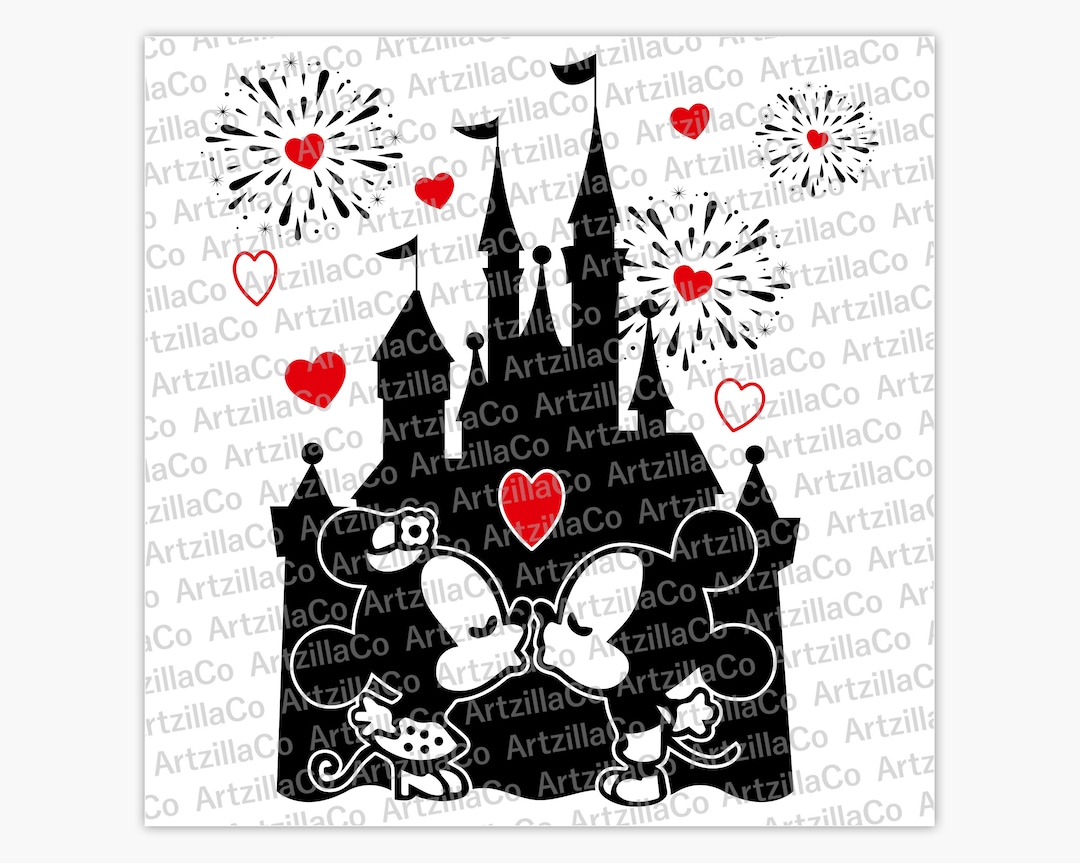 Mickey Mouse and Minnie Mouse Kiss - LOVE Castle - Digital Download SVG ...