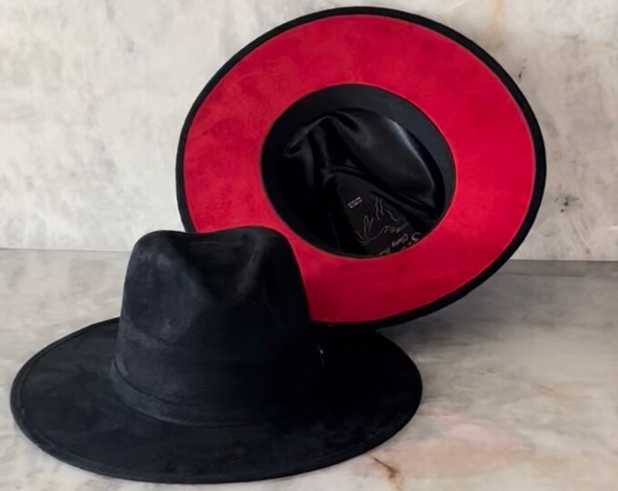 Fedora Hat, Red Bottom Black Hat, Wide Brim Hat, Stiff Brim Hat, Sturdy ...