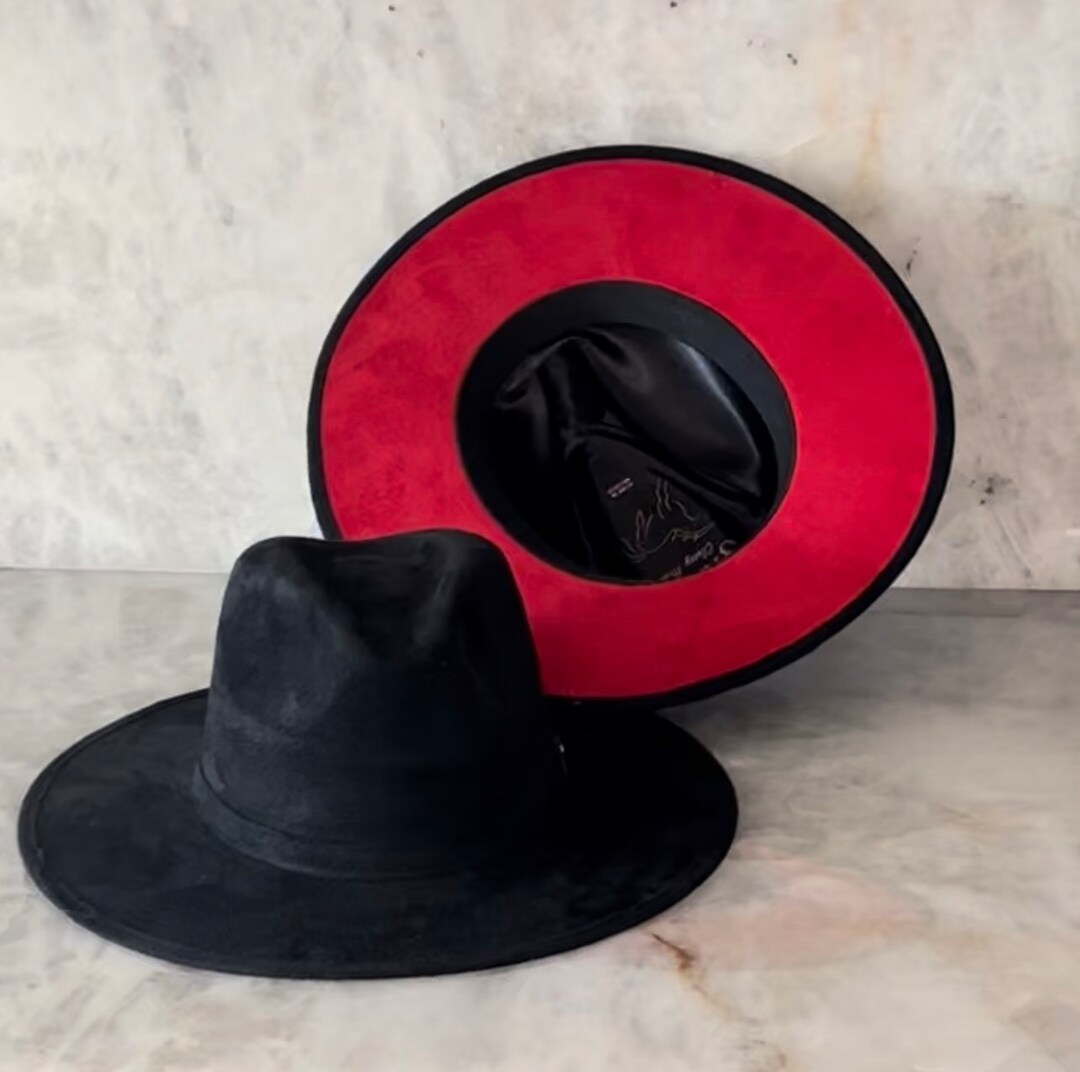 Fedora Hat, Red Bottom Black Hat, Wide Brim Hat, Stiff Brim Hat, Sturdy ...