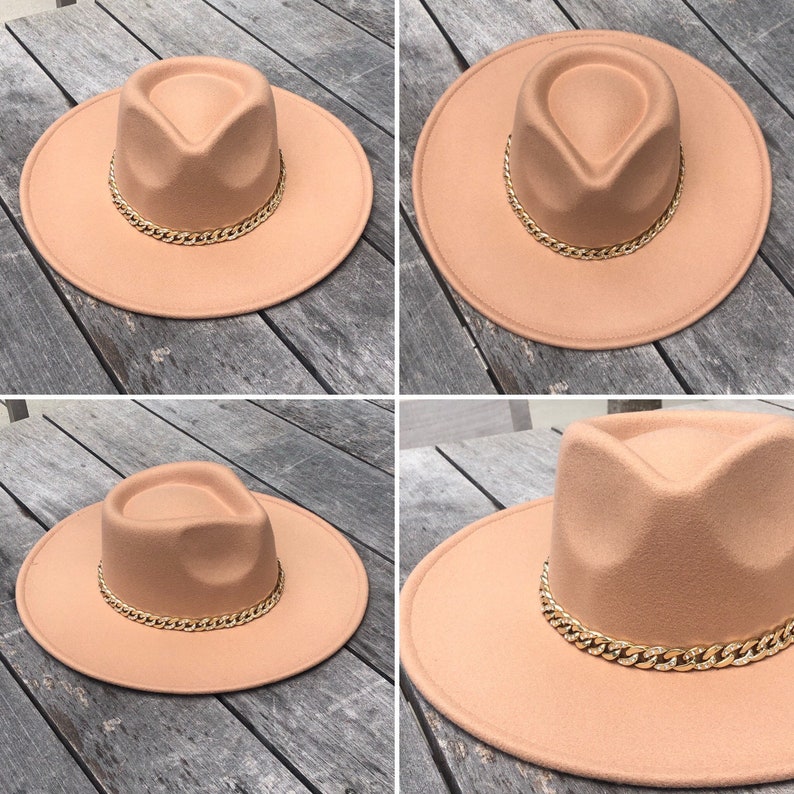 Fedora Hat Wide Brim Hat Hat With Rhinestone Chain Band - Etsy