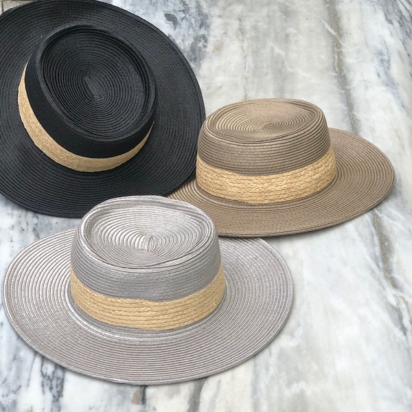Flat Brim Straw Hat - Etsy