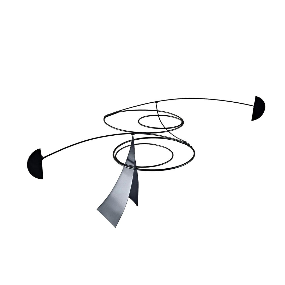 Black Double Ring Half Discs Standing Mobile on a Black Base Kinetic ...