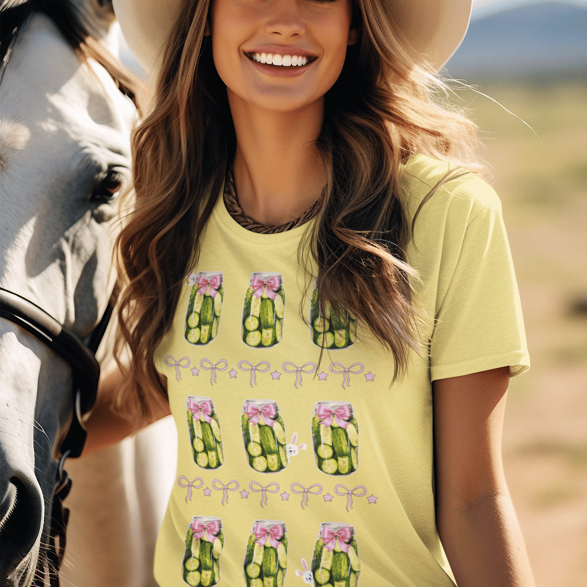 Preppy Pink Bow Cute Bunny Coquette Pickle Top Comfort Colors Tshirt ...