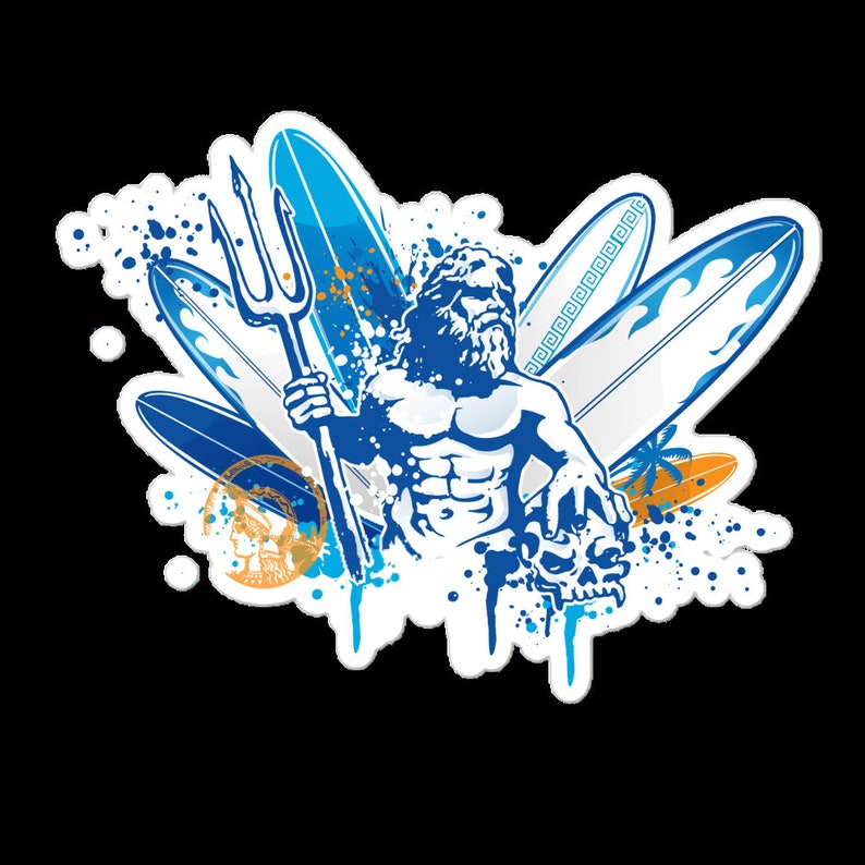Poseidon Surfer Decal Sticker, Vintage Vibes Decal for Water Bottle ...