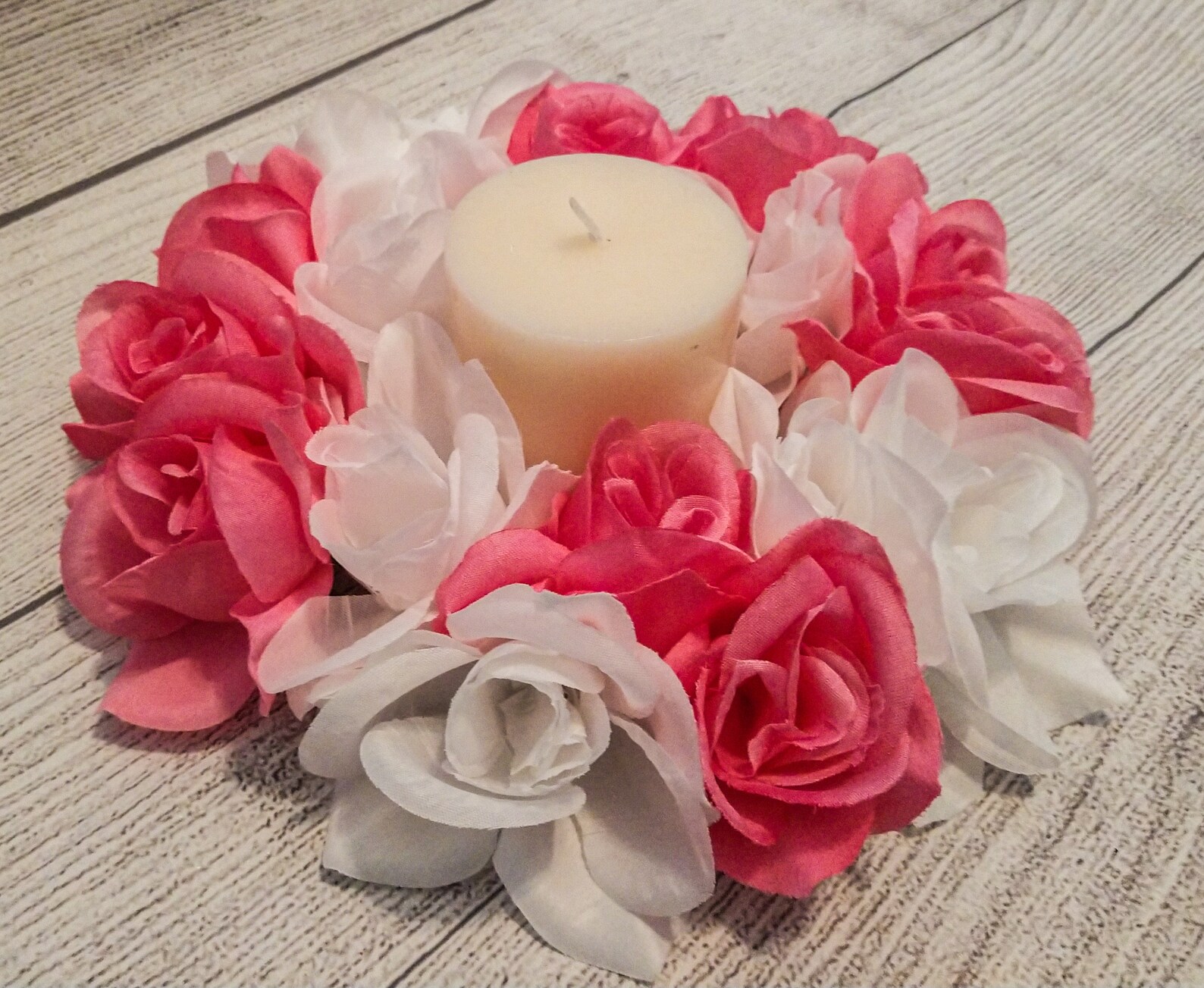 Pink and White Rose Candle Ring Valentine's Day - Etsy