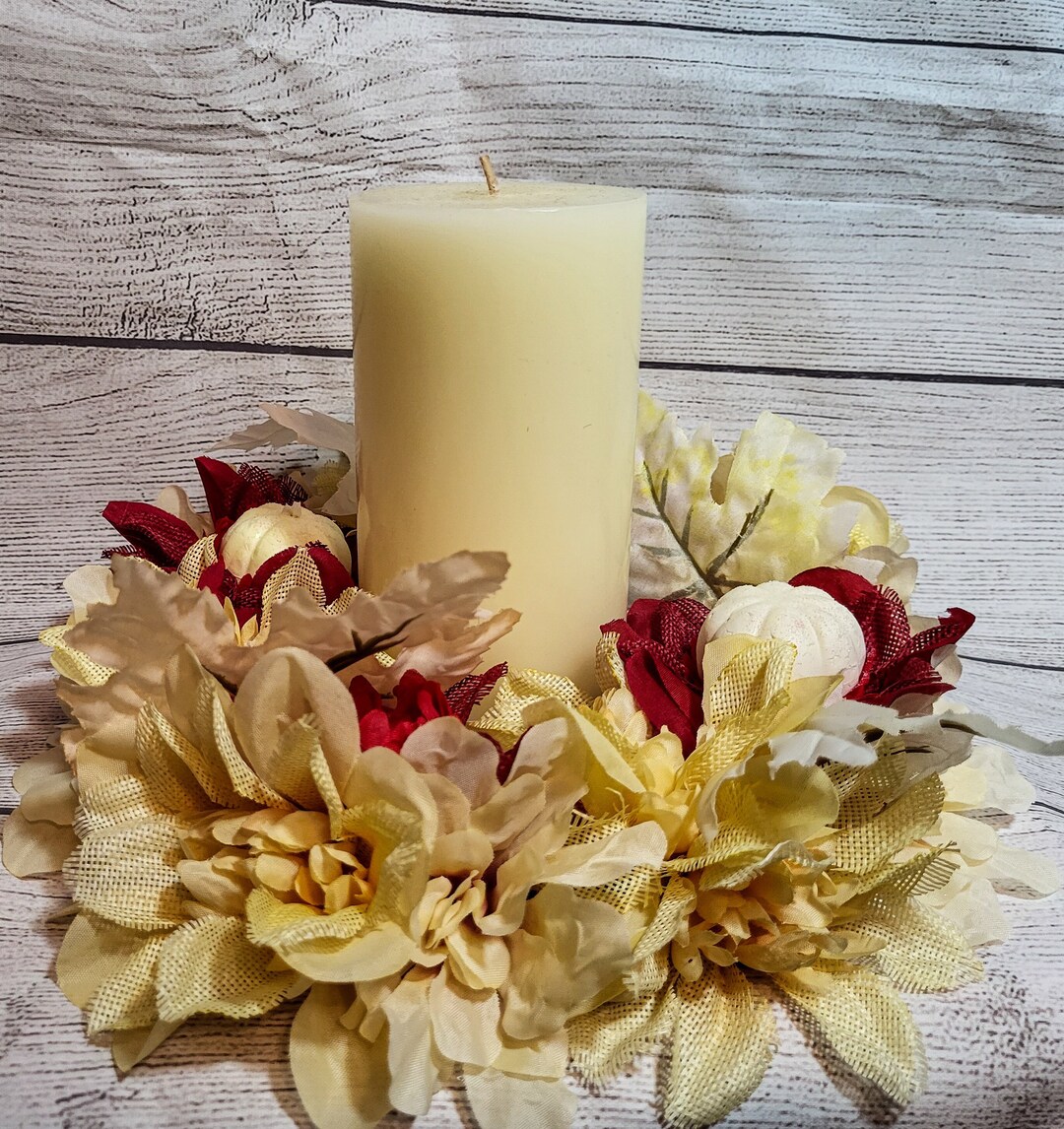 Fall Floral and Leaves Candle Ring, Fall Candle Rings, Fall Decor, Home ...