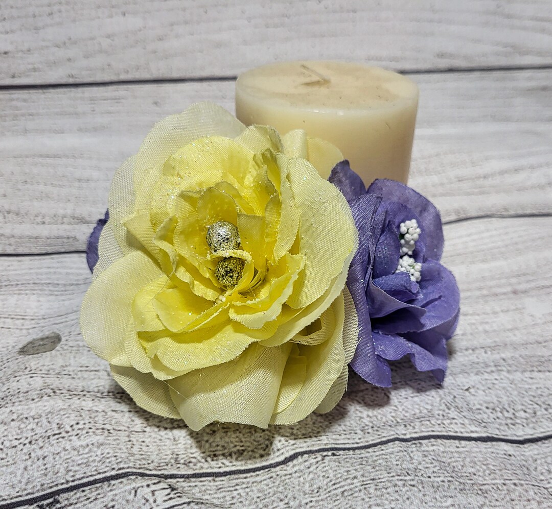 Lavender and Yellow Floral Candle Ring, Spring Candle Rings, Easter ...