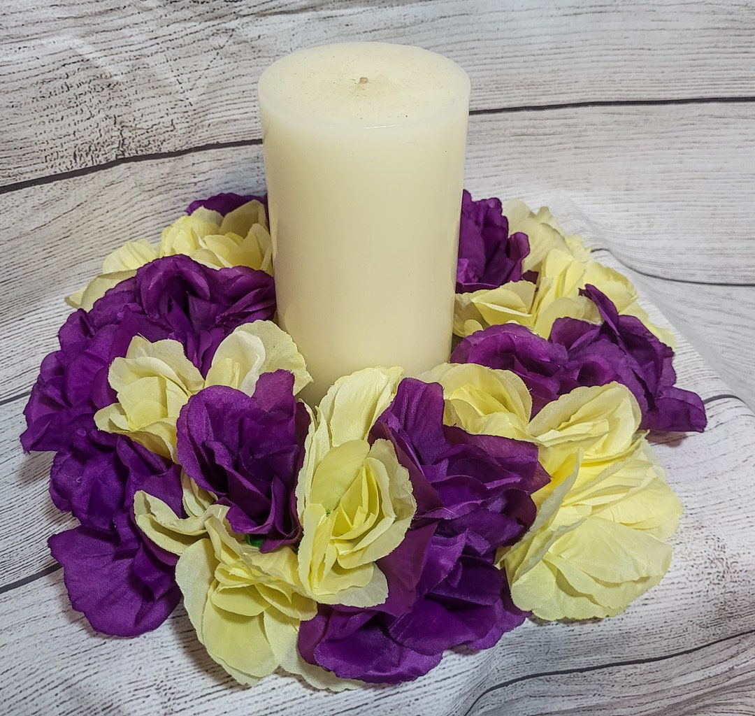 Purple and Yellow Rose Floral Candle Ring, Spring Candle Rings, Spring ...