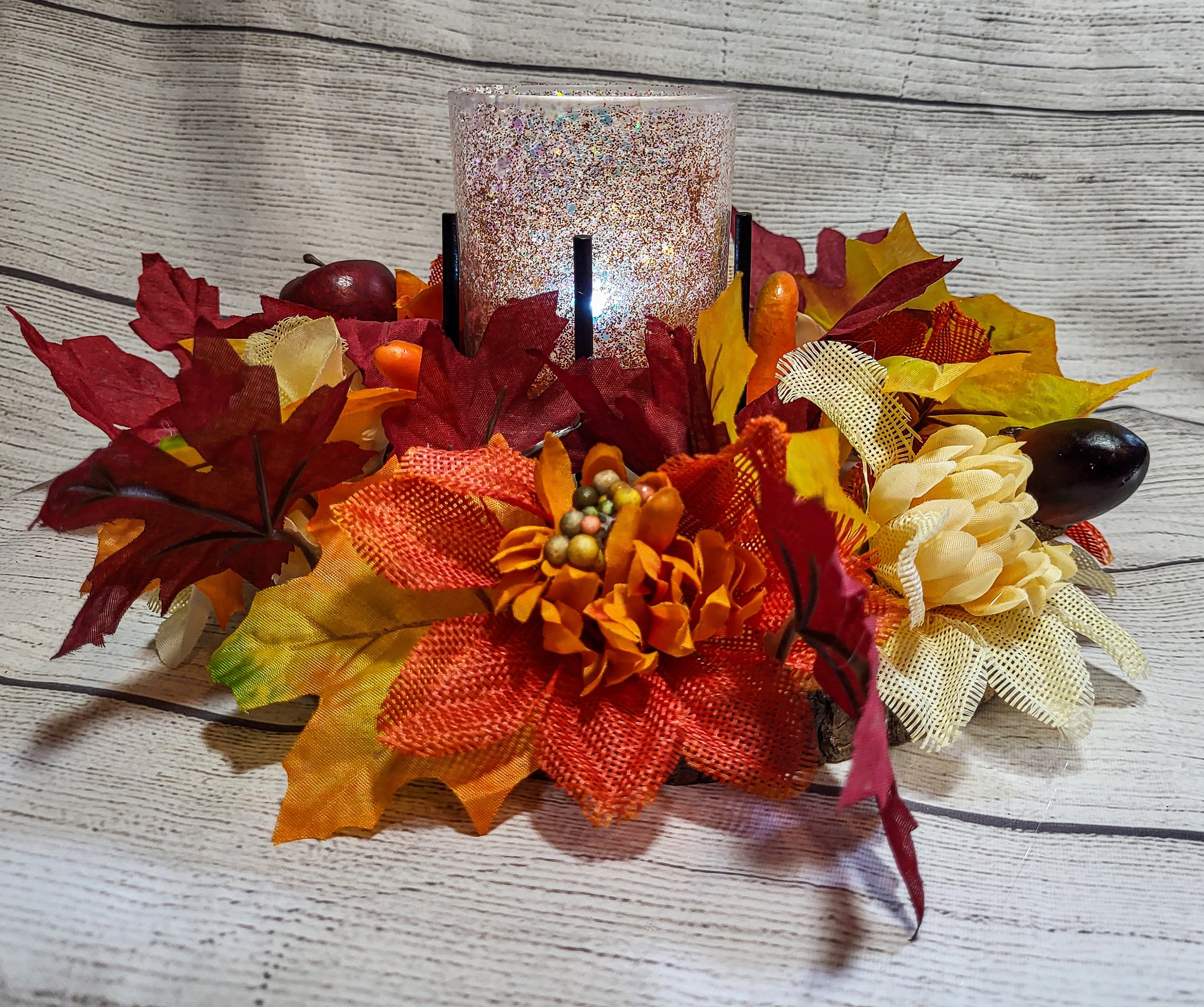 Fall Floral and Leaves Tealight Holder Ring Fall Candle - Etsy