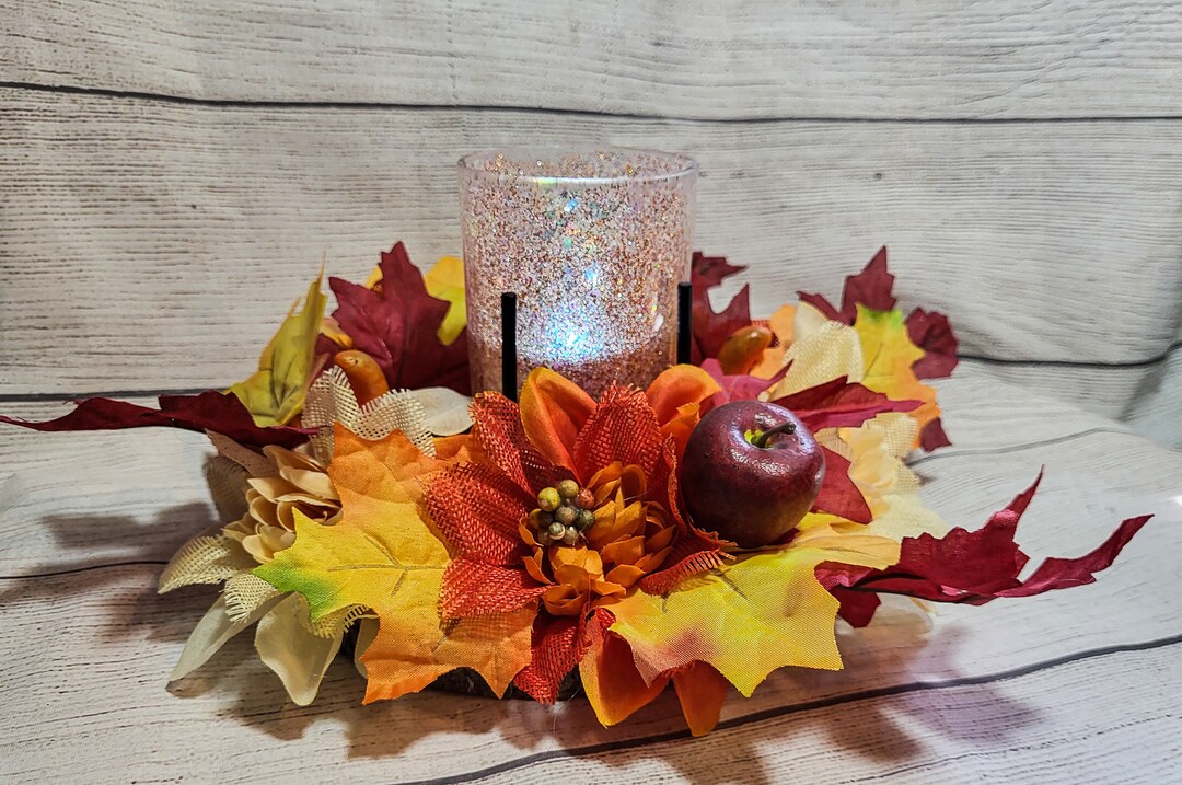 Fall Floral and Leaves Tealight Holder Ring, Fall Candle Rings, Fall ...