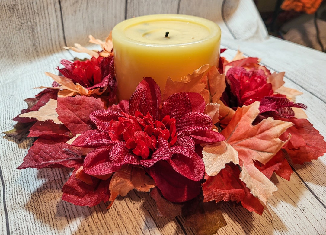 Fall Leaves Floral Candle Ring, Fall Candle Rings, Fall Decor, Home ...