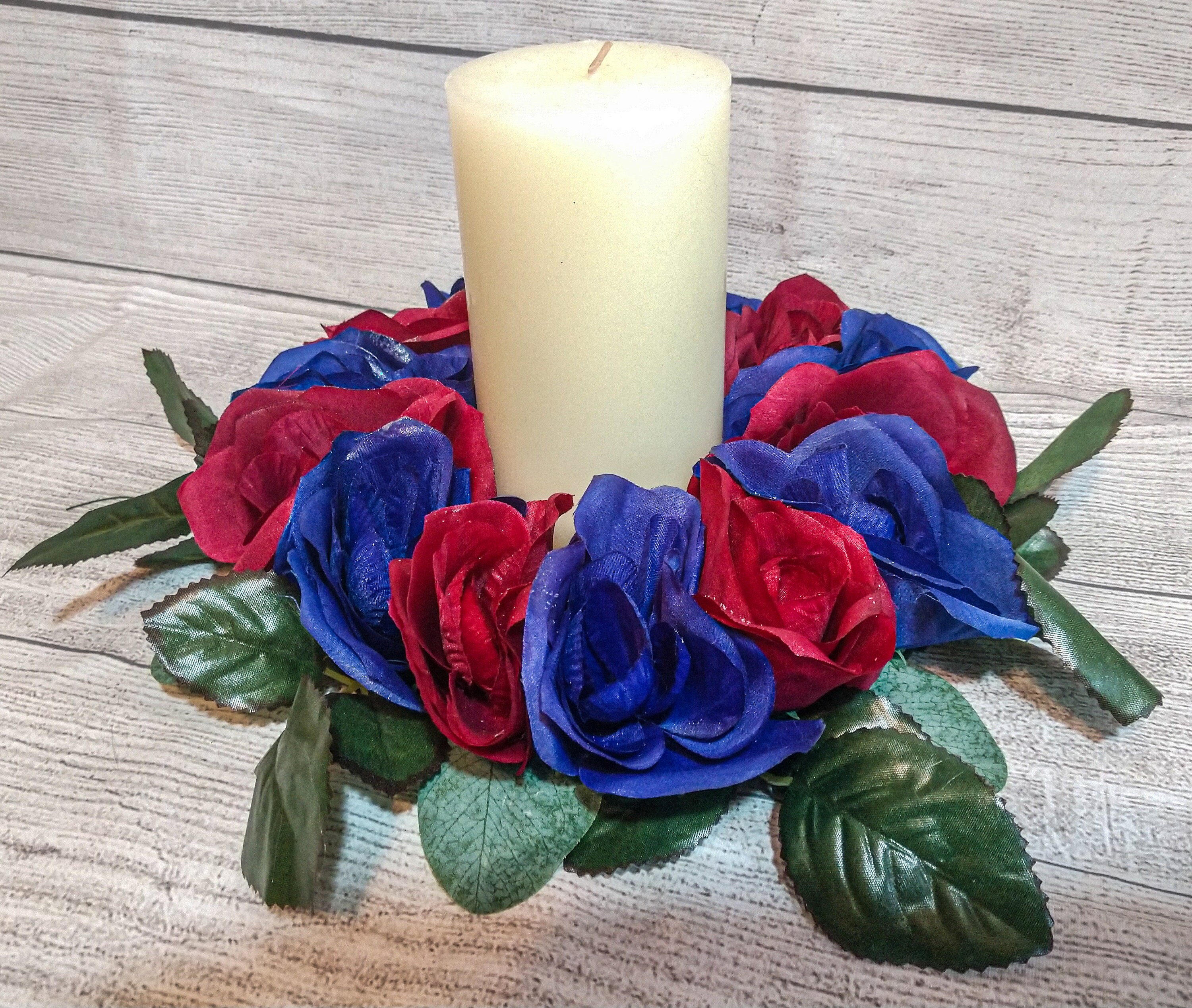 Navy Blue and Burgundy Floral Candle Ring, Spring Candle Rings, Mini ...