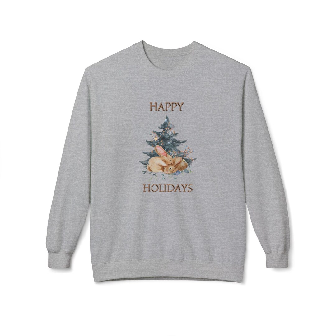Happy Holidays Cute Rabbits Sweatshirt, Christmas Crewneck Jumper ...