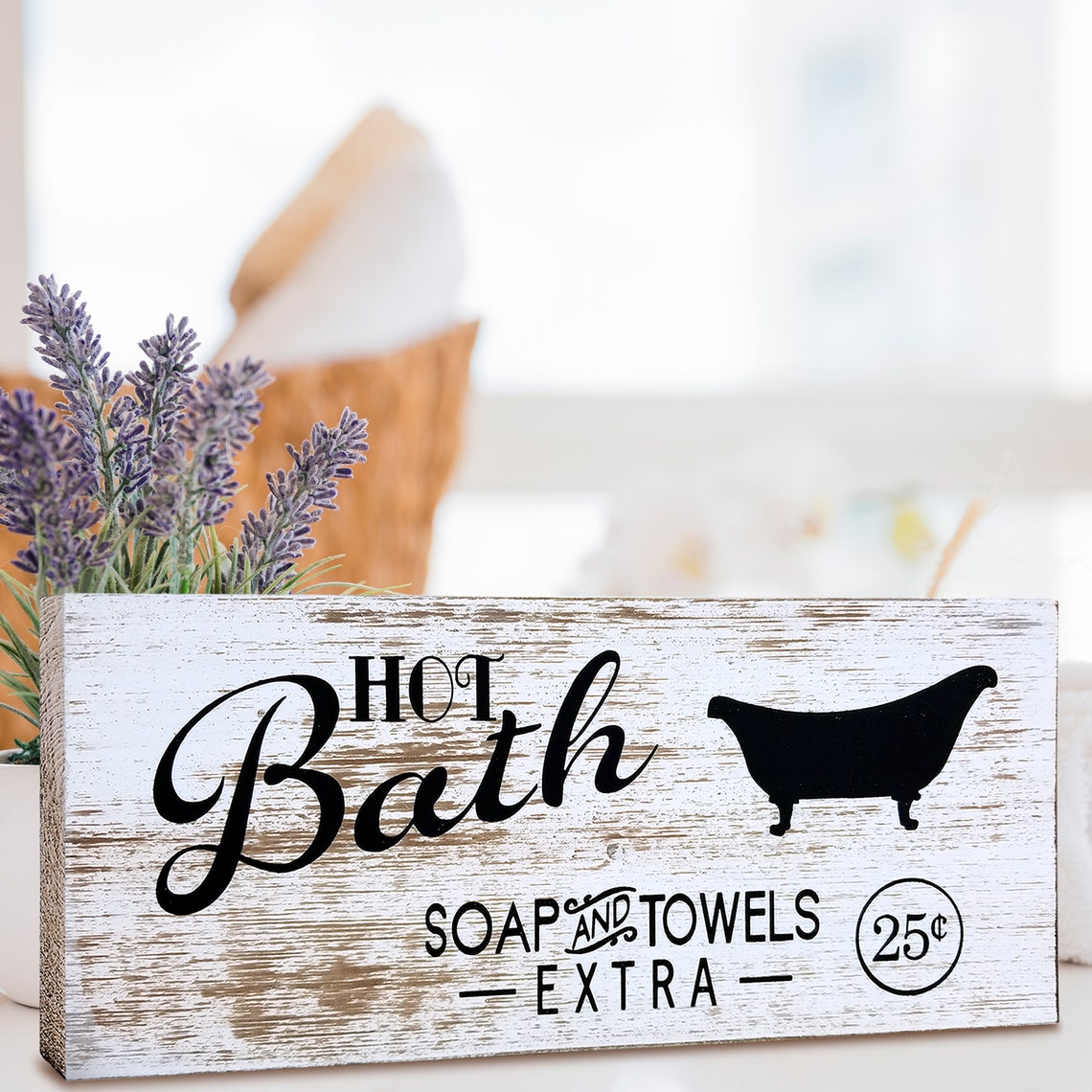 Rustic Farmhouse Bathroom Sign Hot Bath All Wood Screen - Etsy