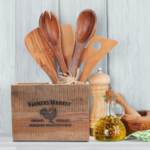 Utensil Holder in Rustic Wood for Farmhouse Kitchen Decor - Etsy