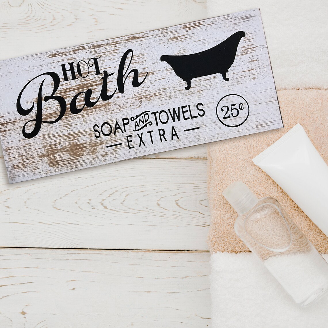 Rustic Farmhouse Bathroom Sign Hot Bath All Wood Screen | Etsy