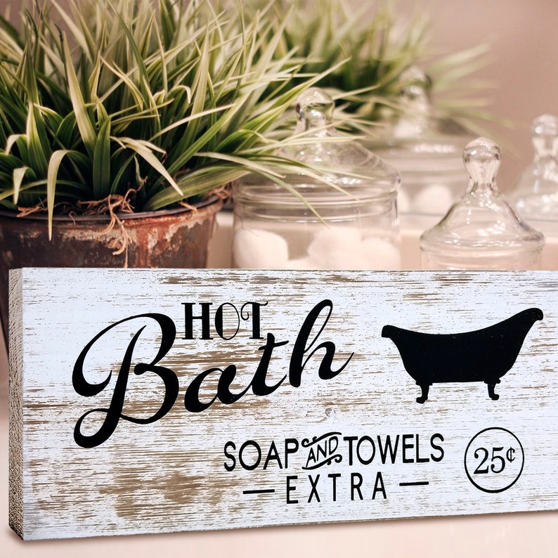 Rustic Farmhouse Bathroom Sign Hot Bath All Wood Screen - Etsy