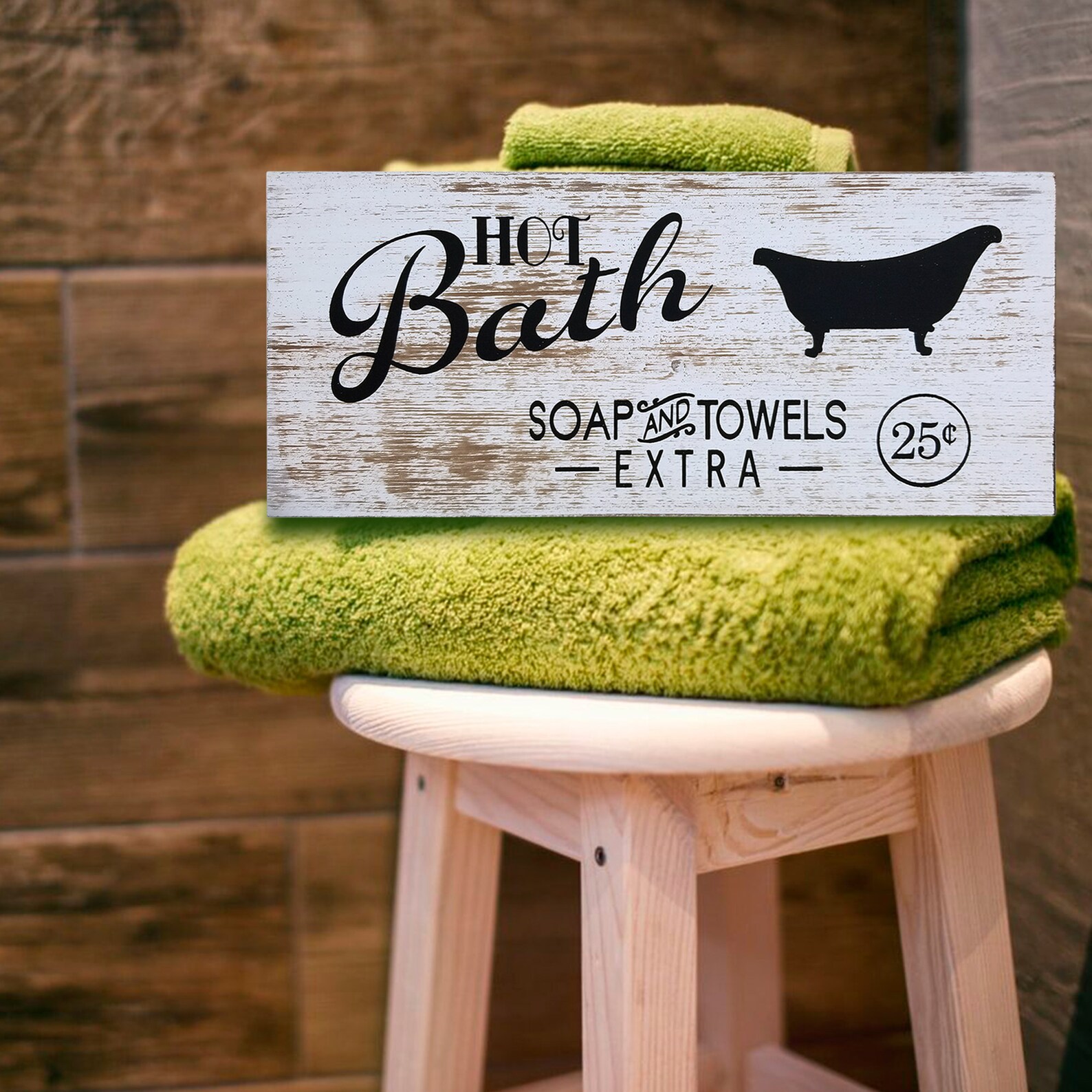 Rustic Farmhouse Bathroom Sign Hot Bath All Wood Screen | Etsy