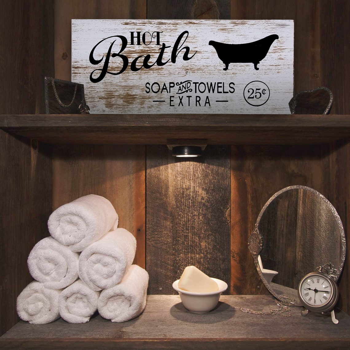 Rustic Farmhouse Bathroom Sign Hot Bath All Wood Screen - Etsy