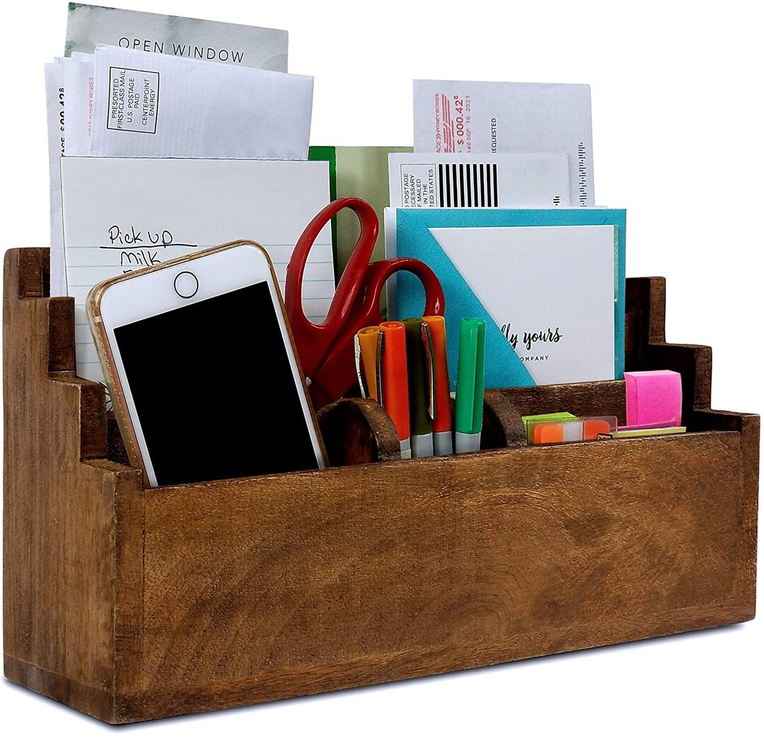 Mail Organizer Countertop Letter Holder for Desk Wooden Desk Organizer ...