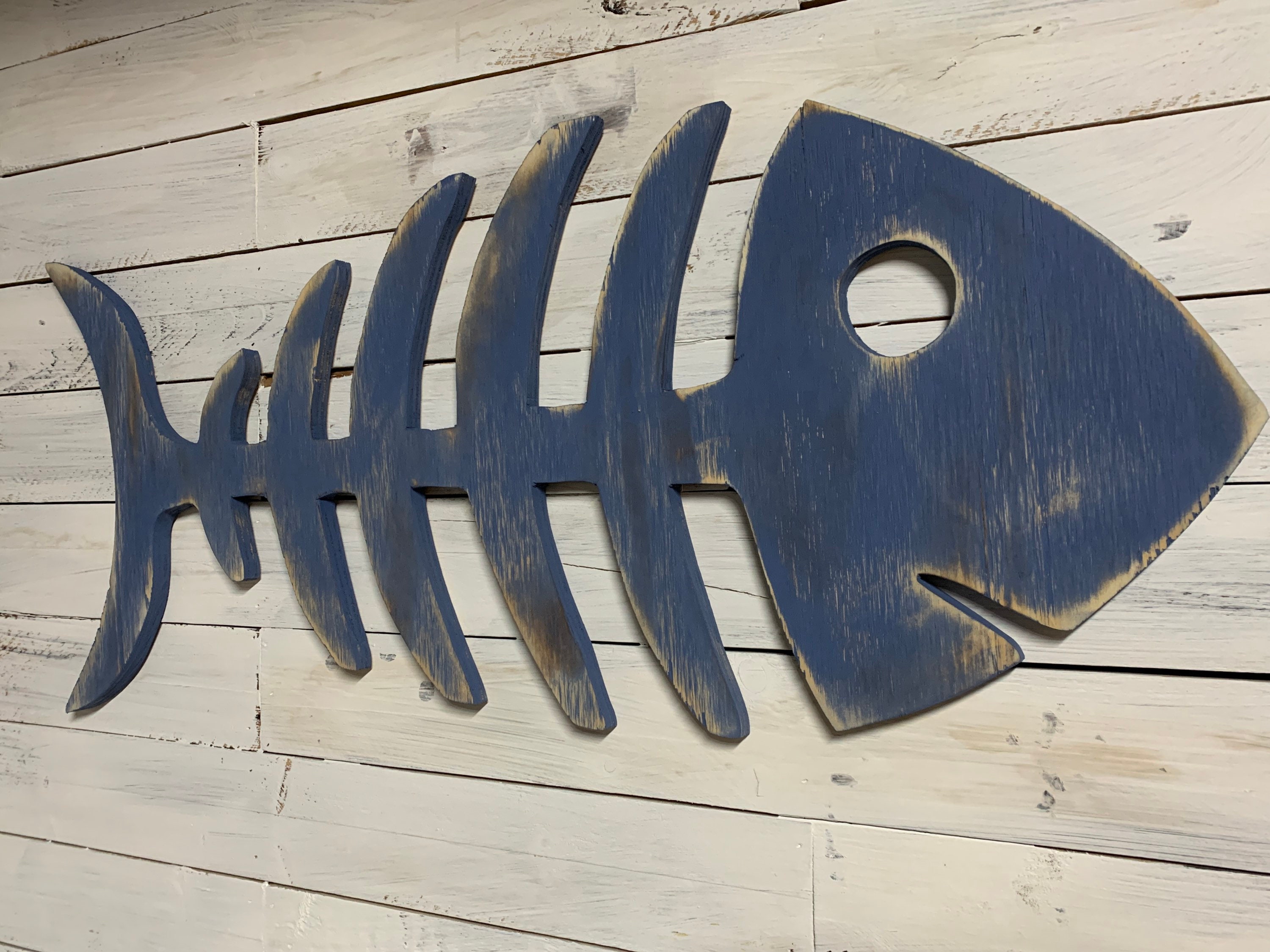 Wooden Fish Skeleton Wooden Fish Signcoastal Decorbeach - Etsy