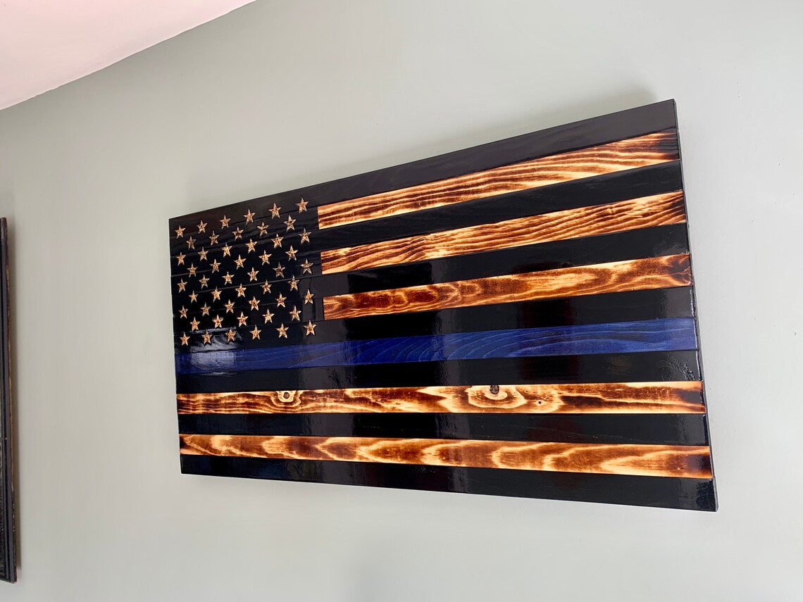 Thin Blue Line, Police Flag, Rustic Flag, American Wooden Flag, Hand ...