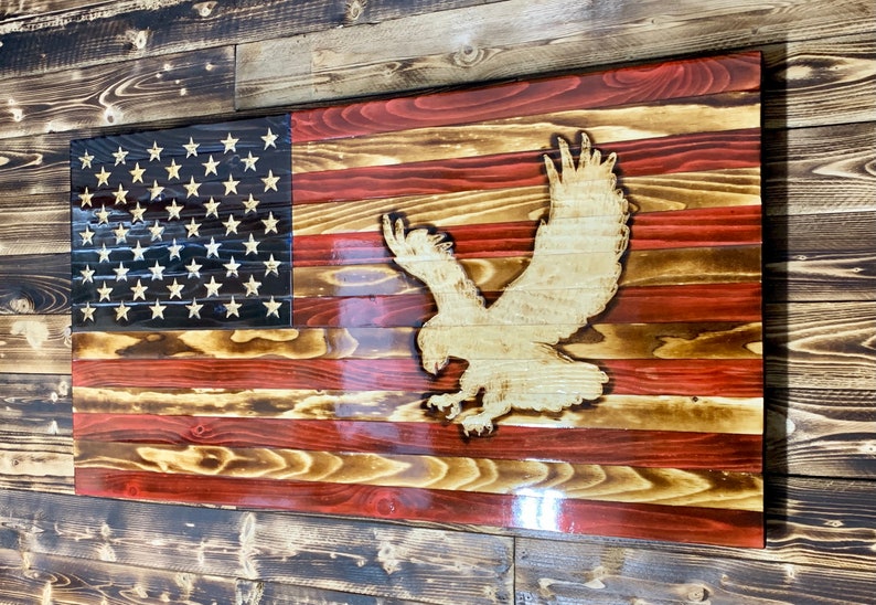 Rustic Wood Flag, Burned Wood Flag, Eagle Wood Flag, Burned Art Work ...