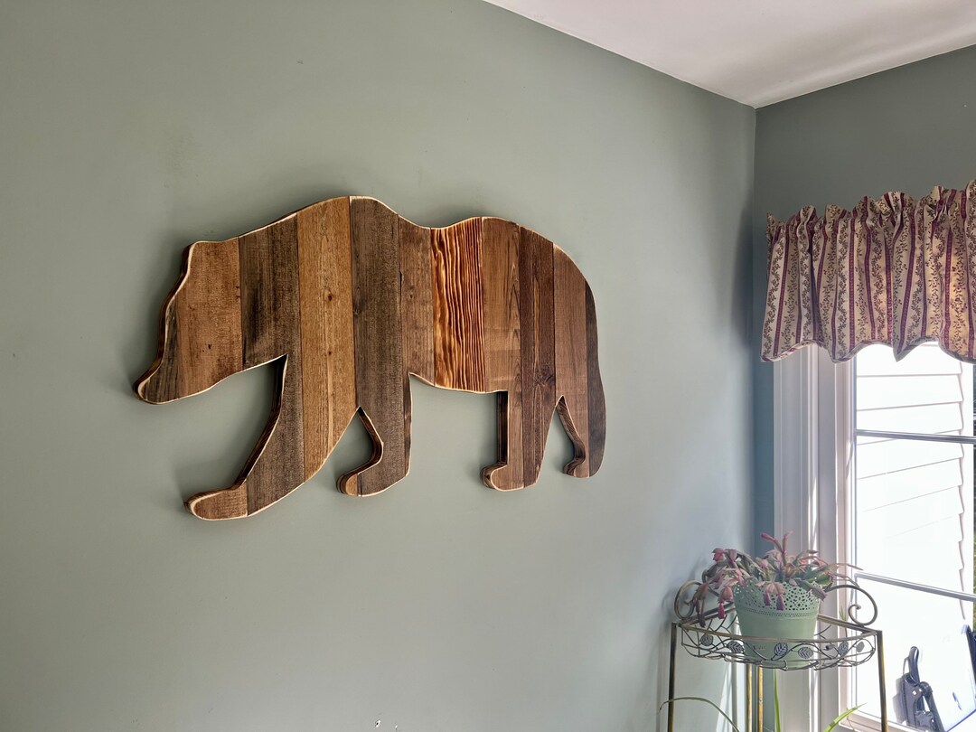Rustic Wooden Bear Silhouette Out of Repurposed Wood, Brown Bear Sign ...