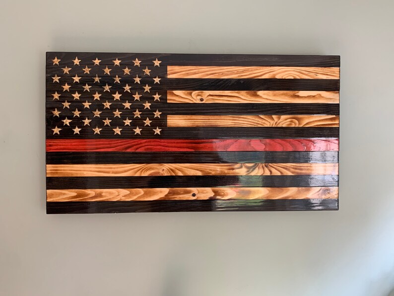 Firefighter Wood Flag, Wood Flag, Rustic Flag, Red Stripe Flag ...