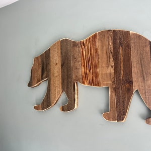 Rustic Wooden Bear Silhouette Out of Repurposed Wood, Brown Bear Sign ...