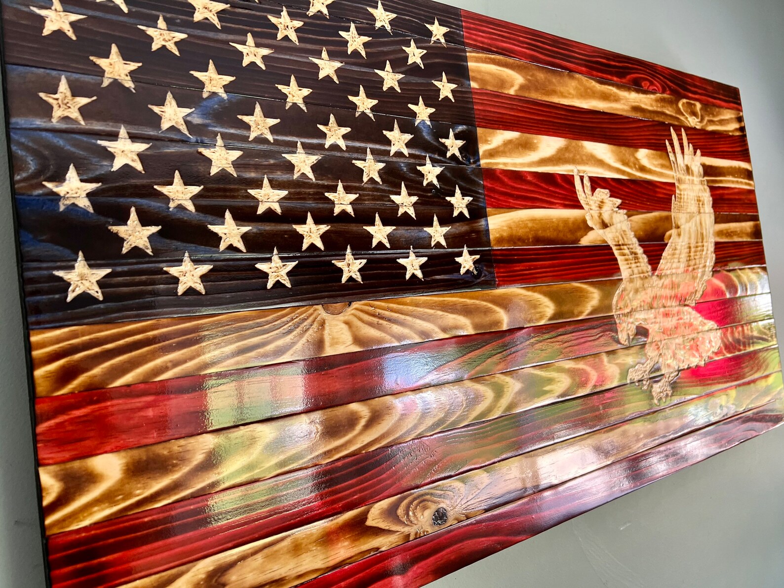 Rustic Wood Flag, Burned Wood Flag, Eagle Wood Flag, Burned Art Work ...