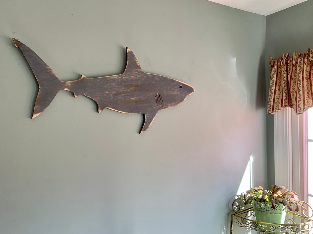 Wooden Great White Shark Sign, White Shark Sign, Jaws Art, Coastal ...