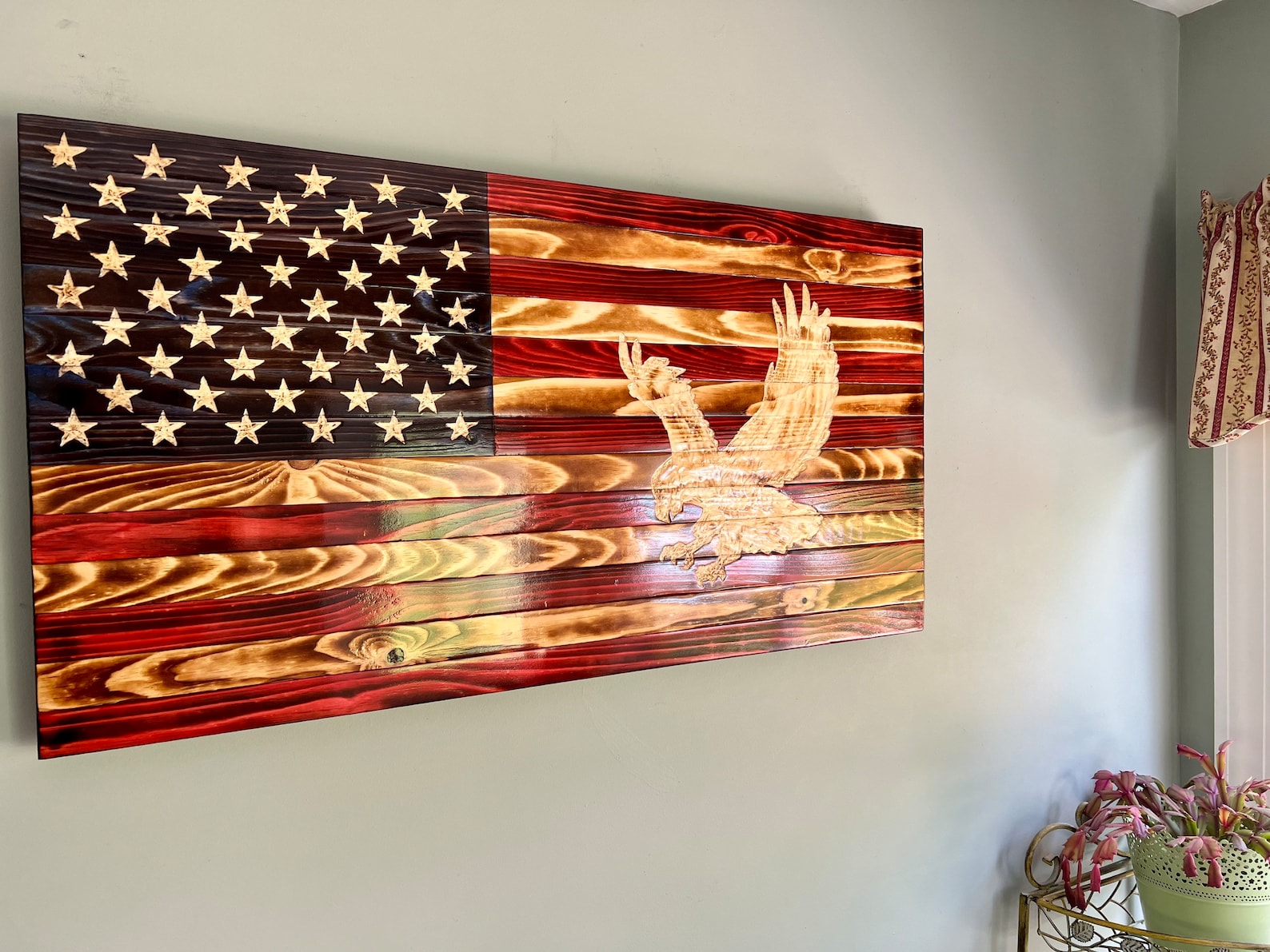 Rustic Wood Flag, Burned Wood Flag, Eagle Wood Flag, Burned Art Work ...