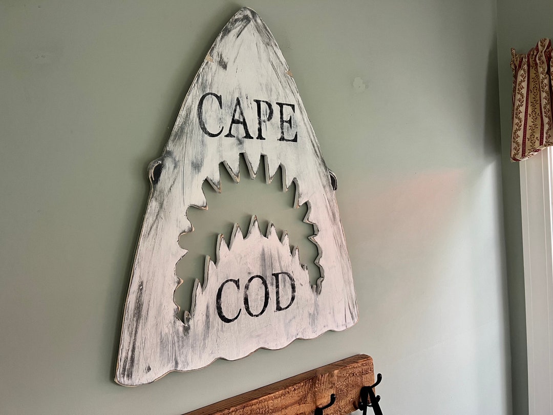 Great White Shark Sign,cape Cod Jaws Sign, Shark Bite, Wooden Shark ...
