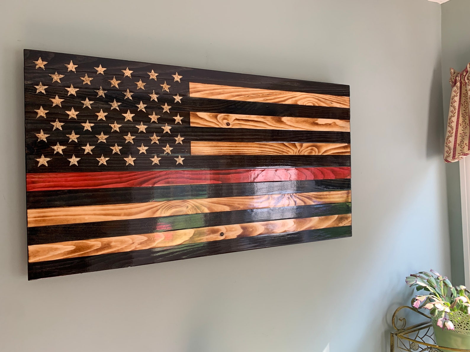 Firefighter Wood Flag Wood Flag Rustic Flag Red Stripe - Etsy