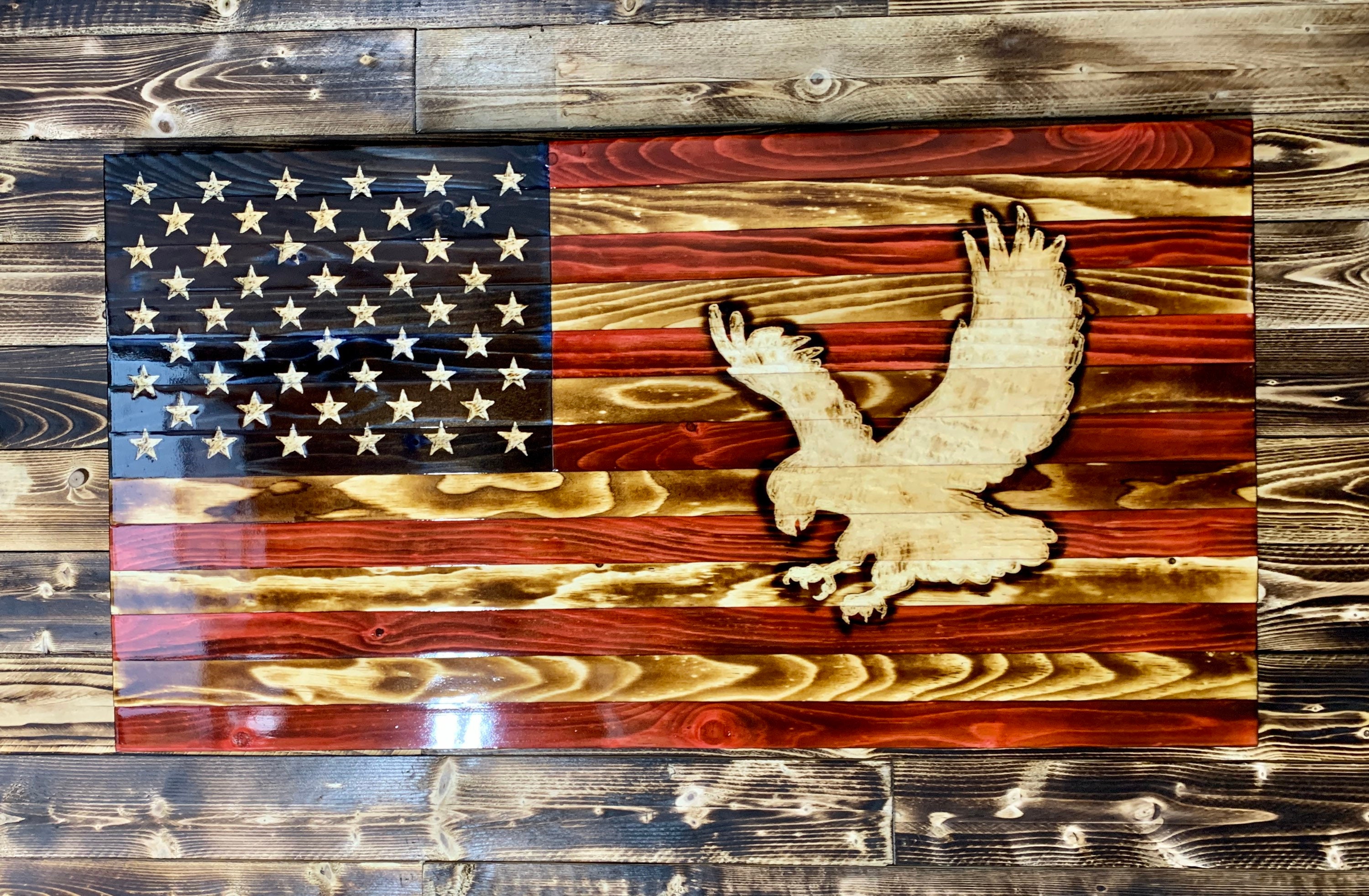 Rustic Wood Flag, Burned Wood Flag, Eagle Wood Flag, Burned Art Work ...