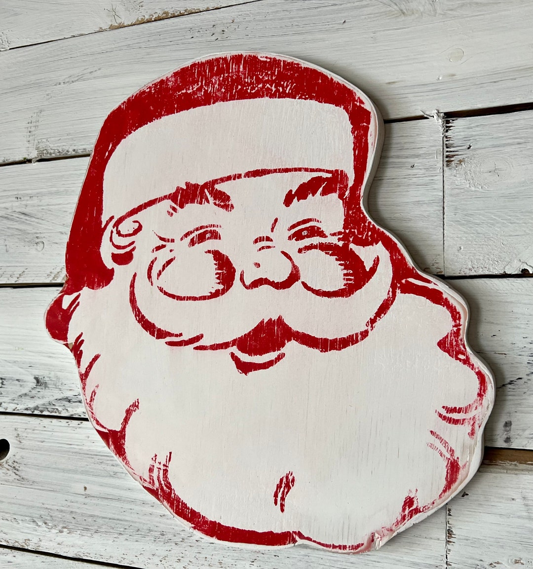 Vintage Wooden Santa Claus Face Sign, Retro Santa, 50’s Santa ...