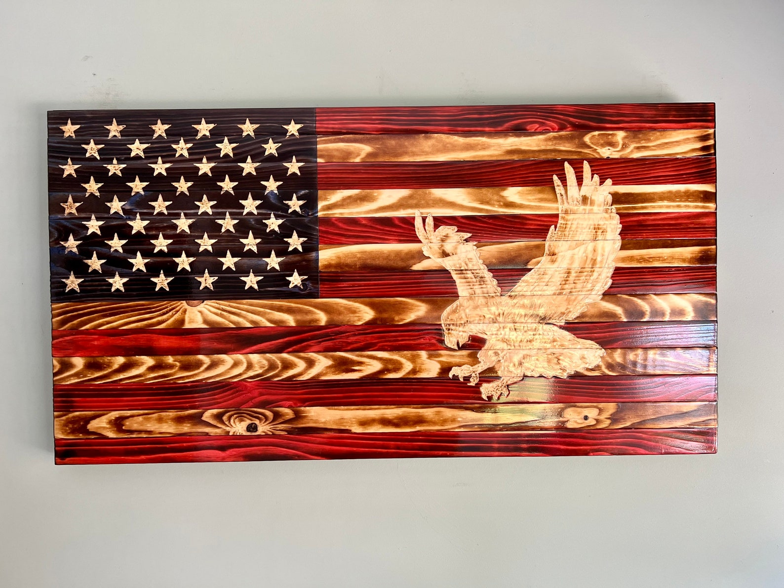Rustic Wood Flag, Burned Wood Flag, Eagle Wood Flag, Burned Art Work ...