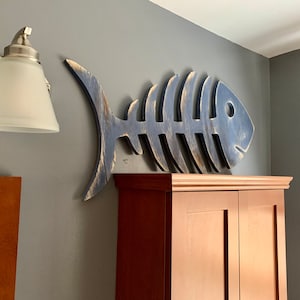 Rustic Fish Skeleton, Fish Bones, Wooden Sign, Sea Decor, Fish Art ...