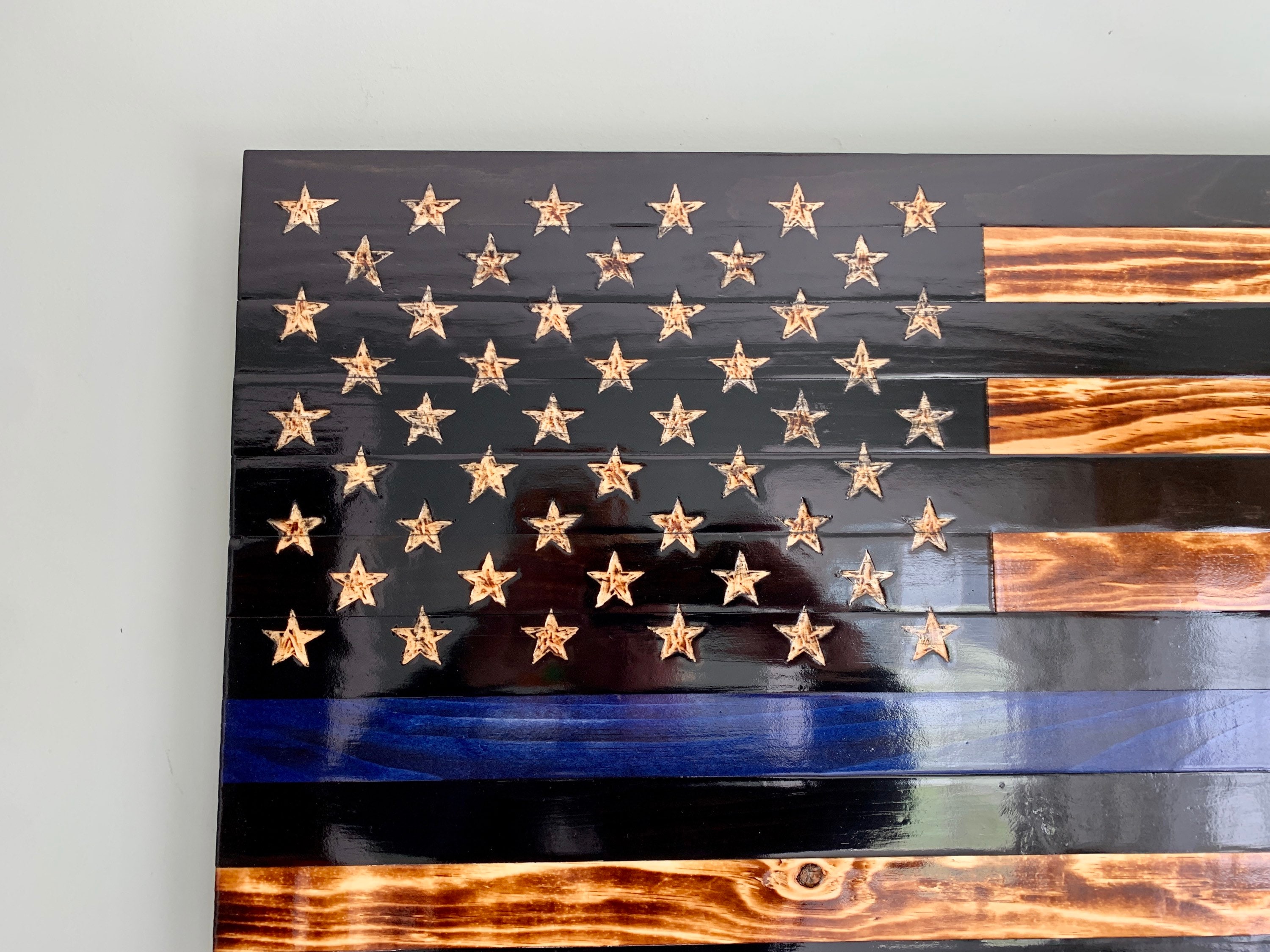 Thin Blue Line, Police Flag, Rustic Flag, American Wooden Flag, Hand ...