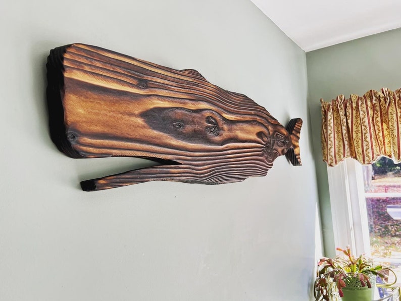 Rustic Burned Wood Sperm Whale Wall Hanging, Shou Sugi Ban, Wooden ...