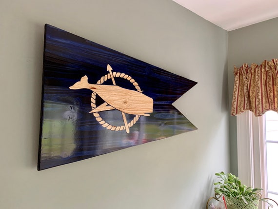 Nantucket Wooden Flag Nantucket Ma Nautical Flag Whale | Etsy