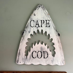 Great White Shark Sign,cape Cod Jaws Sign, Shark Bite, Wooden Shark ...