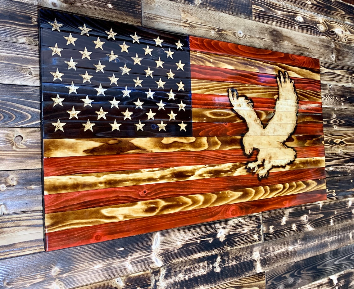 Rustic Wood Flag Burned Wood Flag Eagle Wood Flag Burned - Etsy