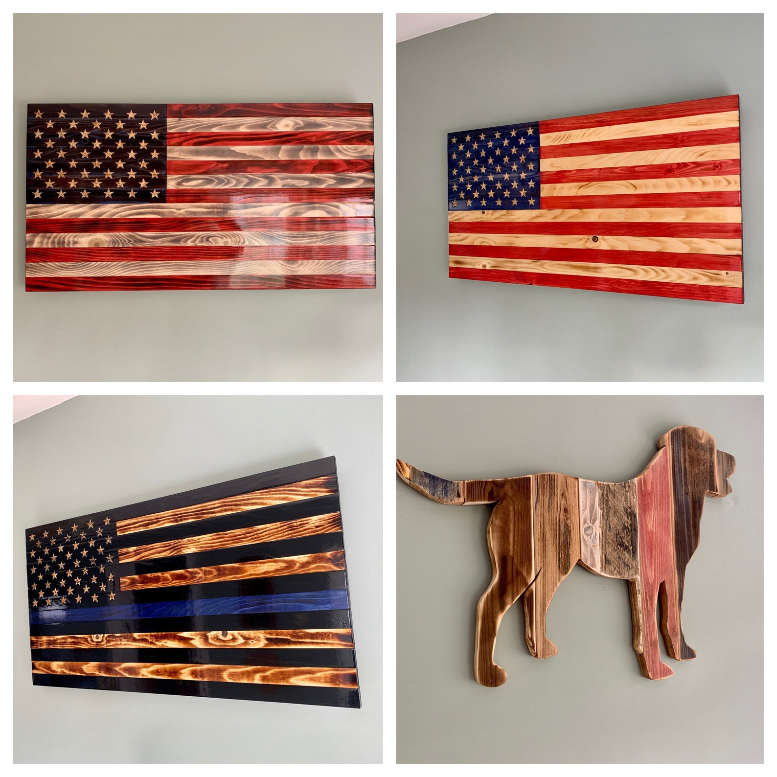 The Double Burn American Wooden Flag Rustic Flag Wood Flag | Etsy