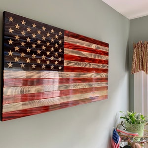 Red White and Blue Rustic American Flag, Wood Flag, Rustic Decor ...