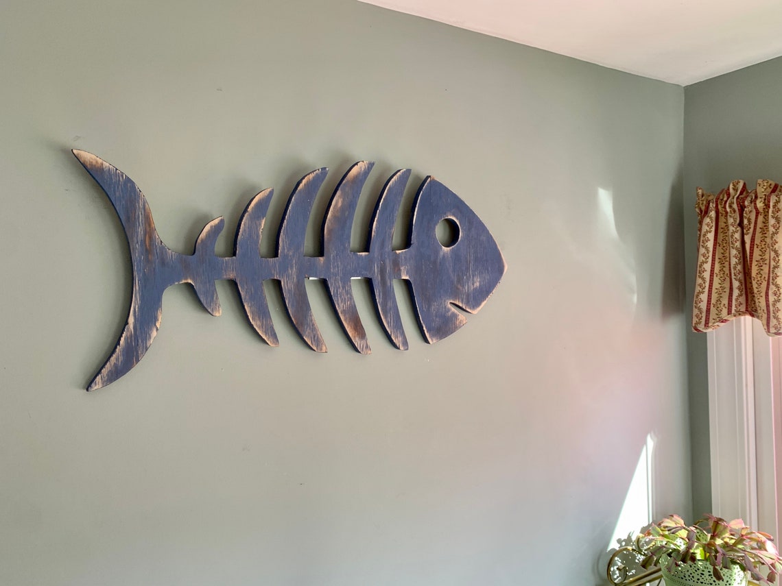 Wooden Fish Skeleton Wooden Fish Signcoastal Decorbeach - Etsy